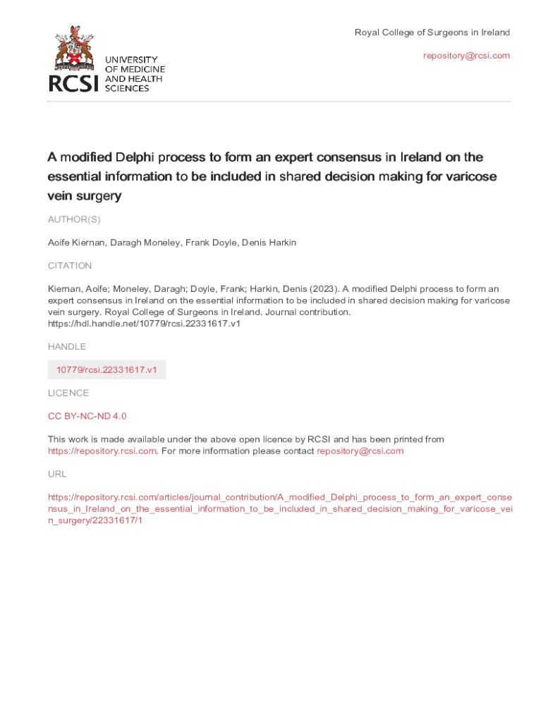 Fillable Online A modified Delphi process to form an expert consensus ...