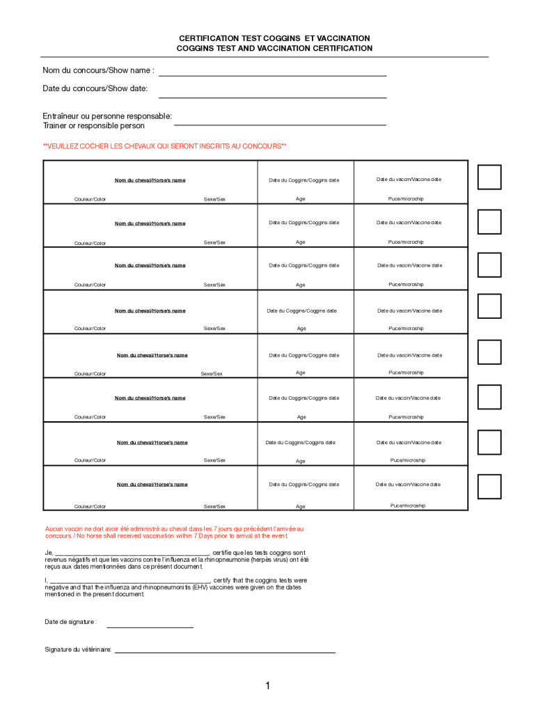 Remplissable En Ligne Coggins and Health Certificate Form Fax Email ...