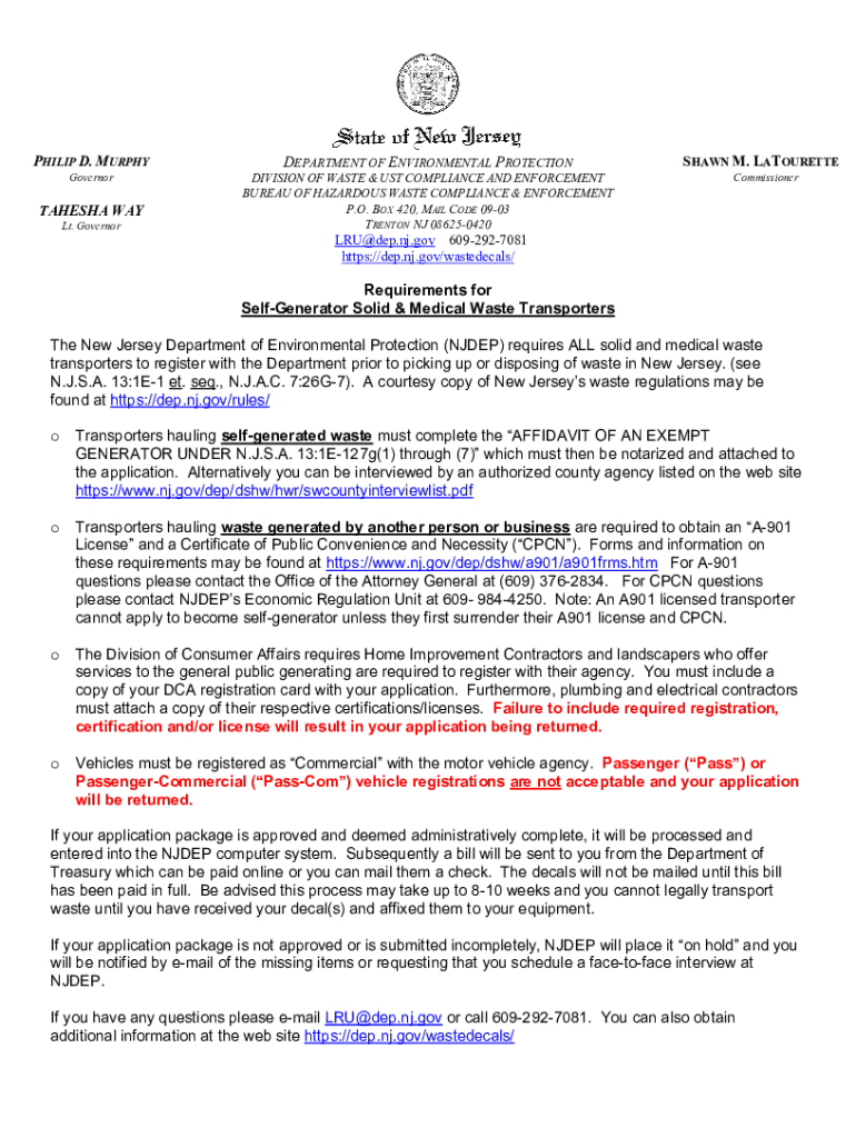 Fillable Online Requirements for Self-Generator Solid & Medical Waste ...