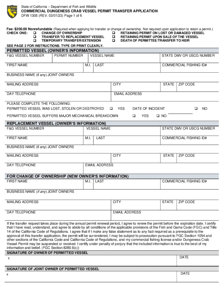 Fillable Online Commercial Dungeness Crab Vessel Permit Transfer ...