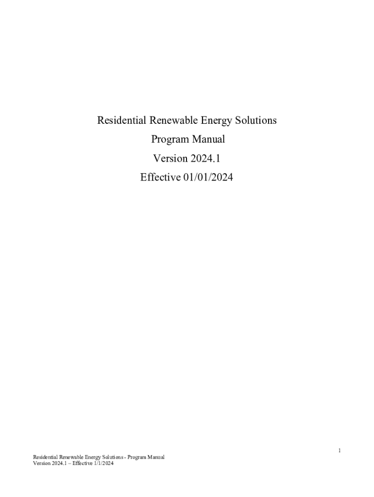 Fillable Online Residential Renewable Energy Solutions Program Manual Version ... Fax Email ...