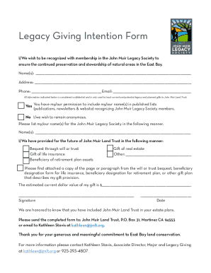 Fillable Online Legacy Giving Intention Form Fax Email Print - pdfFiller