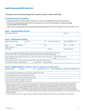 Fillable Online Health Screening Benefit Claim Form - Rockbridge County ...