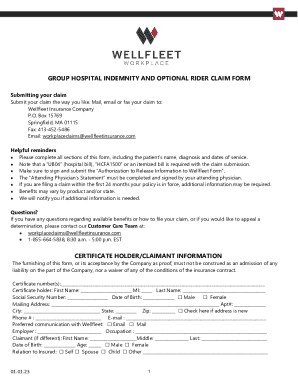 Fillable Online Wellfleet Workplace Hospital Indemnity Insurance FAQs ...