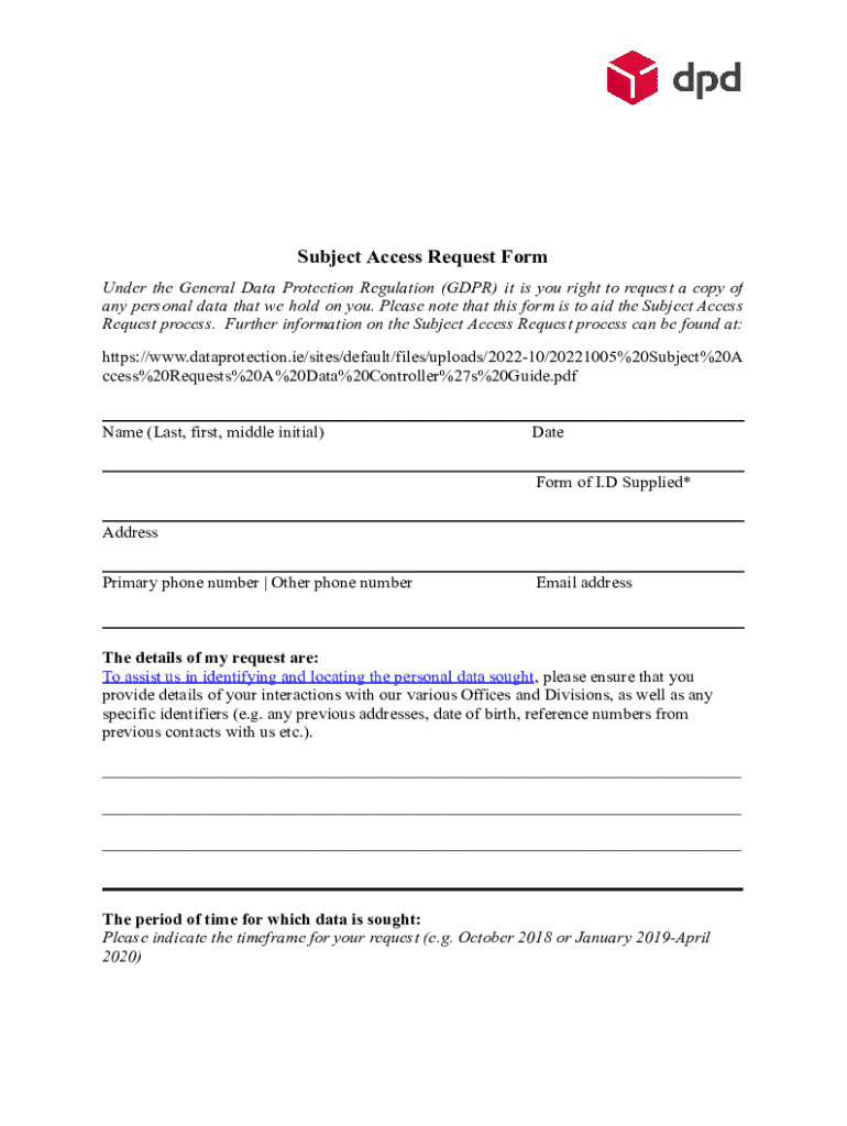 Fillable Online DPD Ireland Subject Access Request Form.docx Fax Email ...