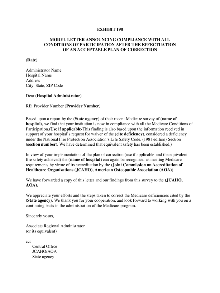 Fillable Online Sample Cover Letter for Hospital's CMS-2567 Fax Email ...