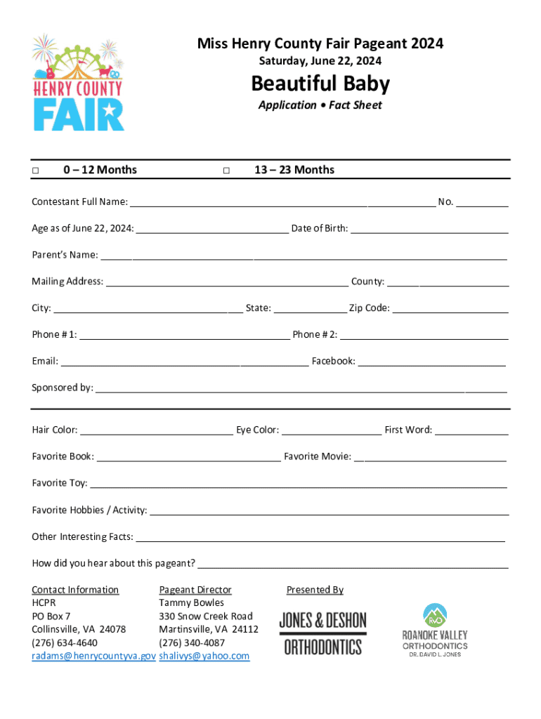 Fillable Online Registration opens for Miss Henry County Fair Pageant ...