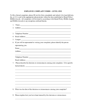 Fillable Online Free Employee Complaint Form Fax Email Print - pdfFiller