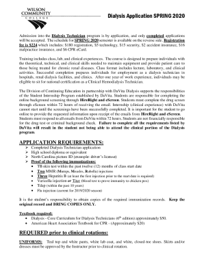 Fillable Online Dialysis Application SPRING 2020 Fax Email Print ...