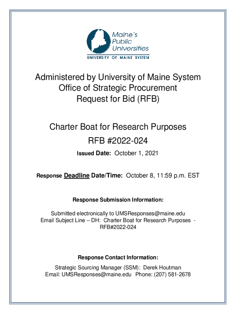 Fillable Online Request for Bid (RFB) Charter Boat for Research ...