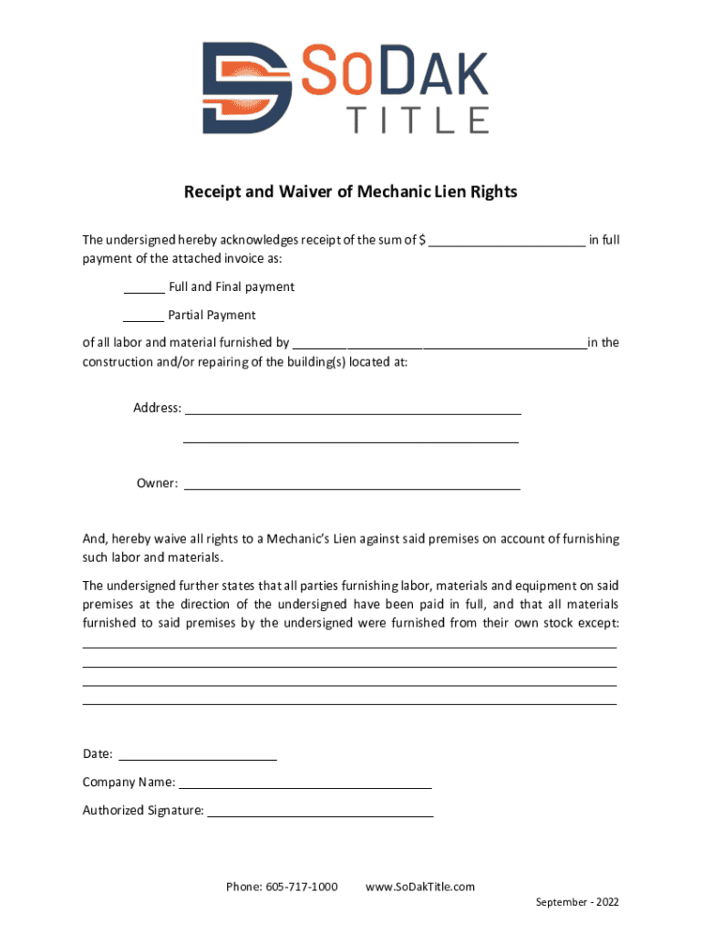 Fillable Online general contractor receipt and waiver of lien (for work ...