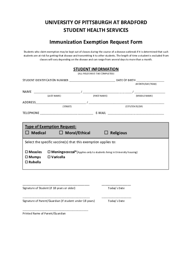 Fillable Online health-services-Immunization-Exemption-Form ... - Pitt-Bradford Fax Email Print ...