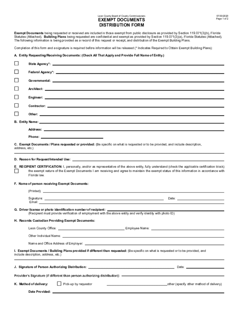 Fillable Online cms leoncountyfl Leon County Exempt Documents Distribution Form Fax Email Print ...