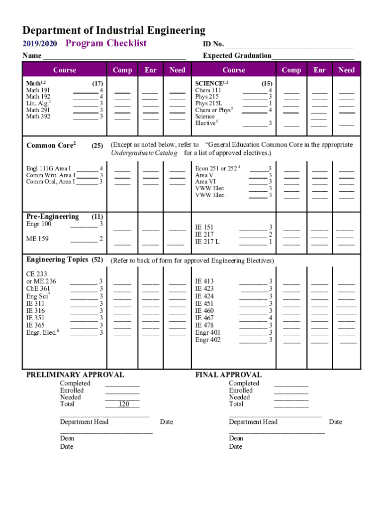Fillable Online ie nmsu INDUSTRIAL ENGINEERING CURRICULUM FLOW SHEET ...