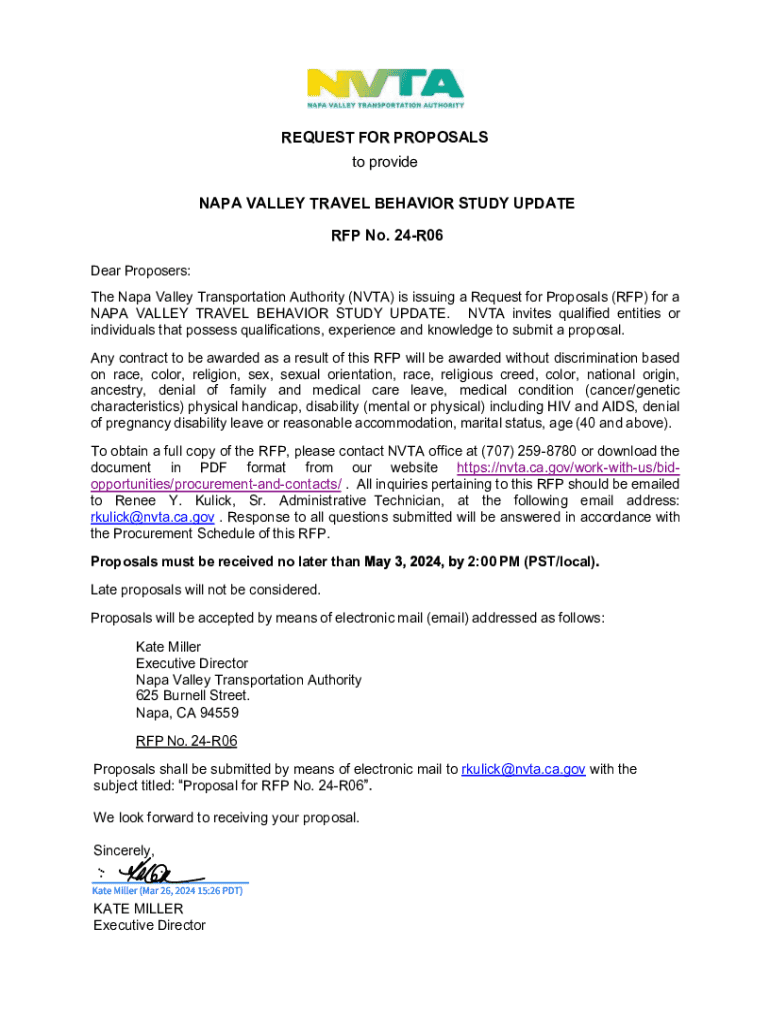 Fillable Online nvta ca NVTA RFP No. 24-R06 Napa Valley Travel Behavior ...