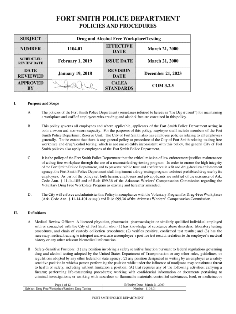 Fillable Online fort smith police department - policies and procedures ...