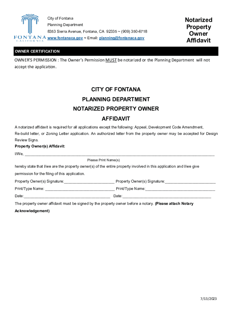 Fillable Online Notarized Property Owner Affidavit Fax Email Print ...
