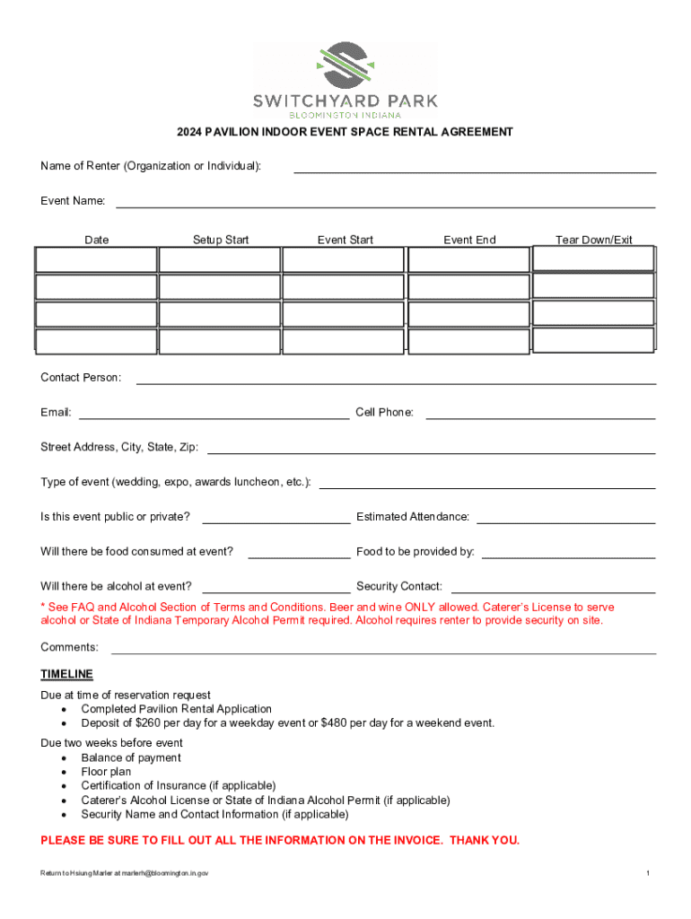 Fillable Online bloomington in 2024 SYP Pavilion Rental Agreement.doc Fax Email Print - pdfFiller