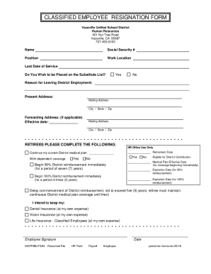 Fillable Online CLASSIFIED EMPLOYEE RESIGNATION FORM Fax Email Print ...