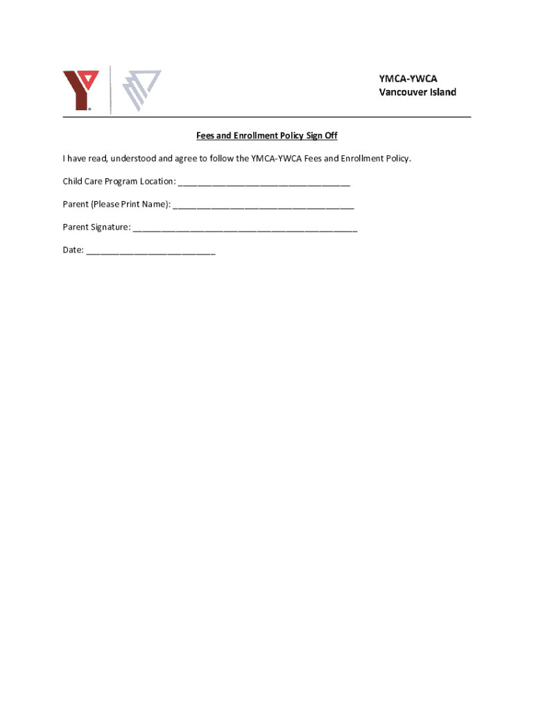 Fillable Online Fees and Enrollment Policy Sign Off Fax Email Print ...