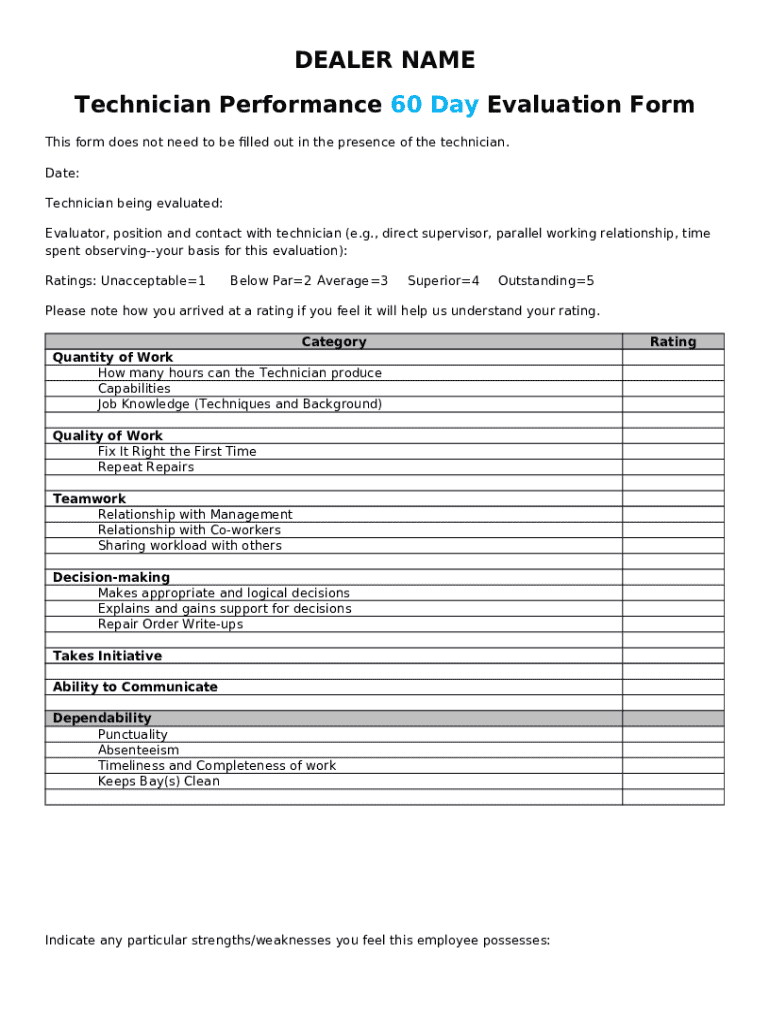 Technician Evaluation - Fill Online, Printable, ... Doc Template ...