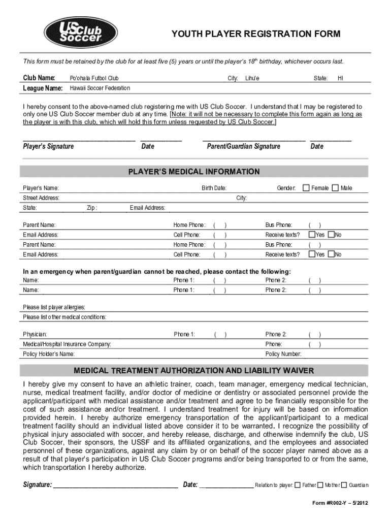 Fillable Online US Club Soccer Authorization Form Fax Email Print ...
