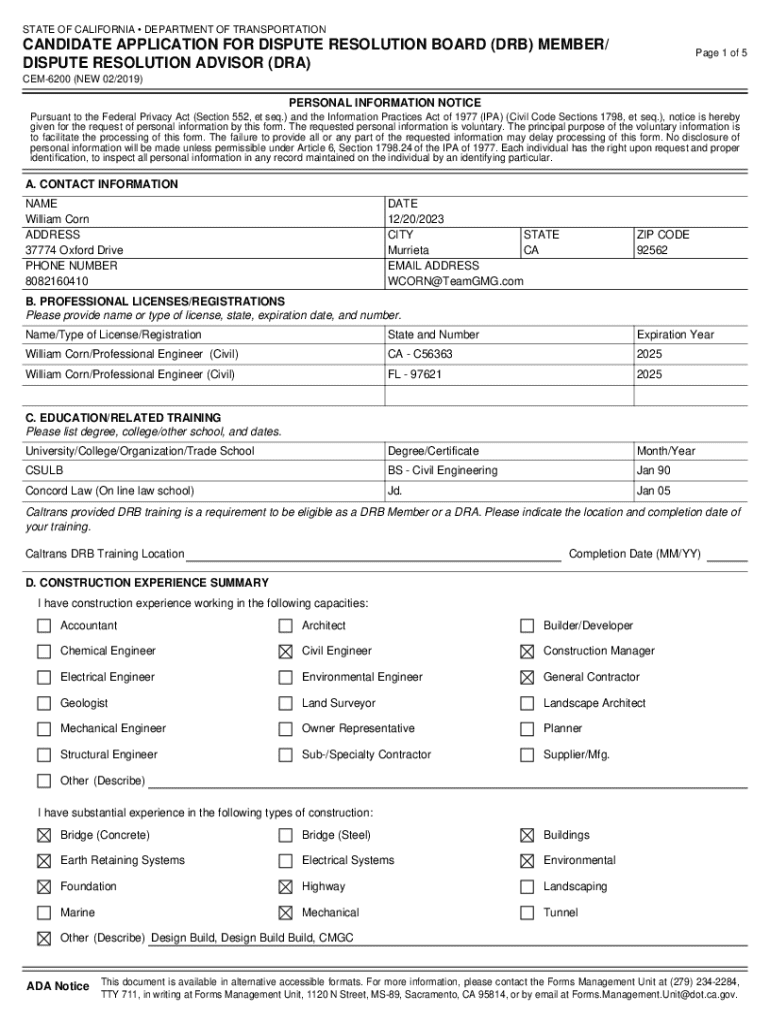 Fillable Online dot ca Dispute Resolution Board (DRB) Three-Party ...
