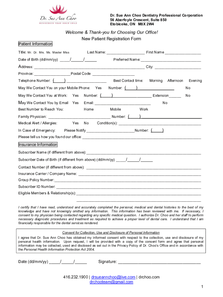 Fillable Online Thank-you for Choosing Our Office! New Patient ... Fax Email Print - pdfFiller