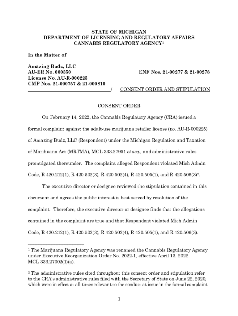 Fillable Online Amazing Budz LLC - Consent Order and Stipulation - 21 ...