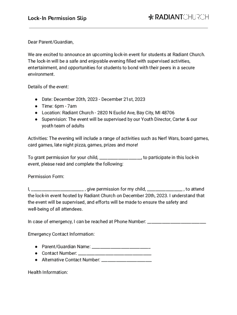 Fillable Online FaithPoint-Youth-Group-Lock-In-Permission- ... Fax ...