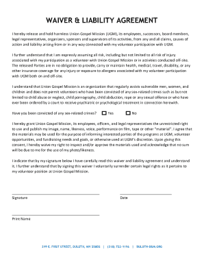 Fillable Online WAIVER & LIABILITY AGREEMENT Fax Email Print - pdfFiller