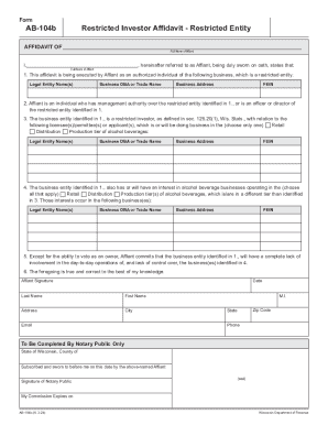 Fillable Online March 2024 Form AB-104b Restricted Investor Affidavit ...