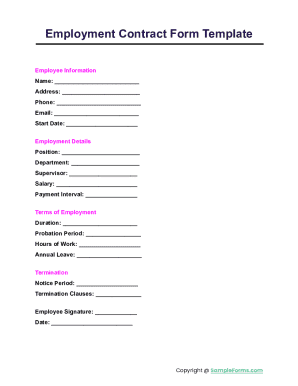 Fillable Online Employment Contract Form PDF Fax Email Print - pdfFiller