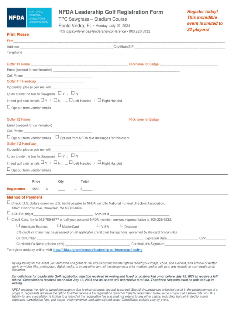 Fillable Online NFDA Leadership Golf Registration Form Fax Email Print ...