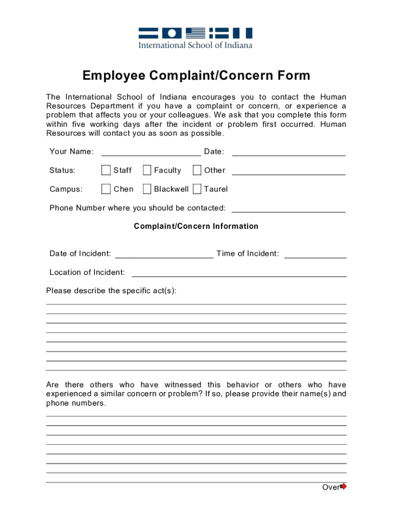 Fillable Online Employee Complaint Concern Form.docx Fax Email Print ...