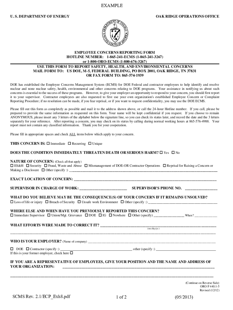 Fillable Online Department of Energy Employee Concerns Program Guide ...