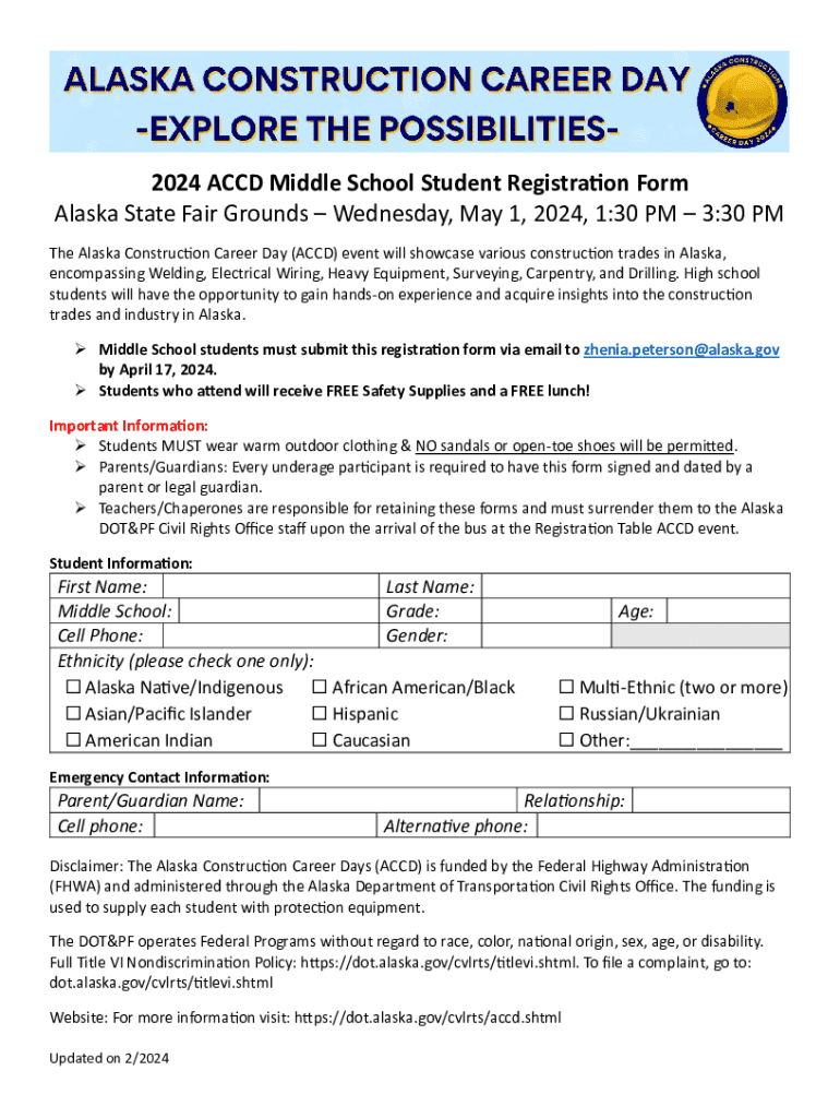 Fillable Online dot alaska 2024 ACCD Middle School Student Registra on ...