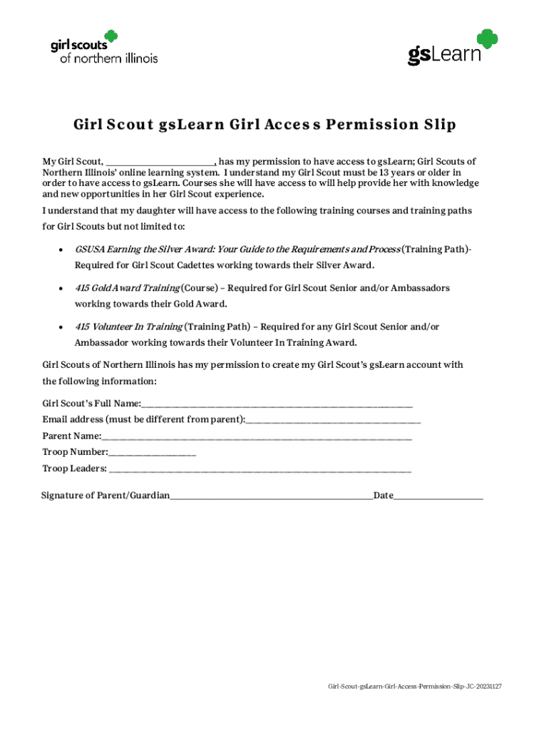 Fillable Online Girl Scout Annual Activity Permission Slip for the ...