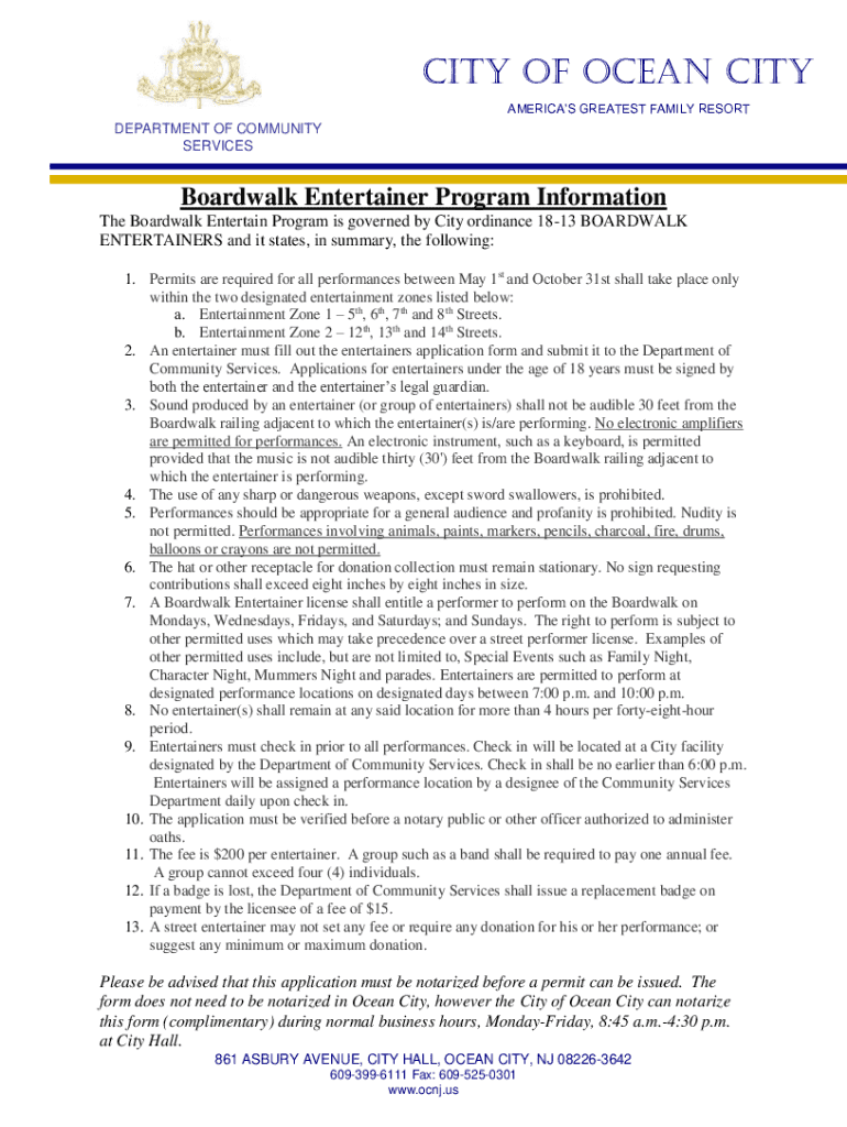 Fillable Online Boardwalk Entertainer Application (COPY 1) Fax Email ...