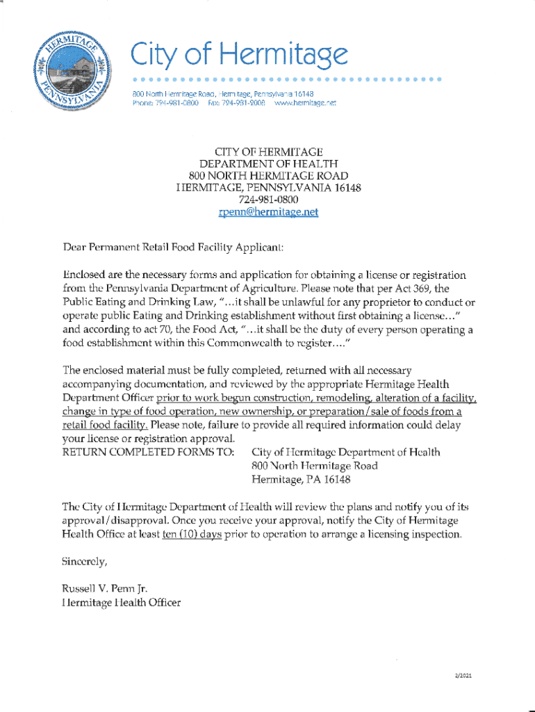 Fillable Online Application Packet- Permanent Food Facility Fax Email Print - pdfFiller