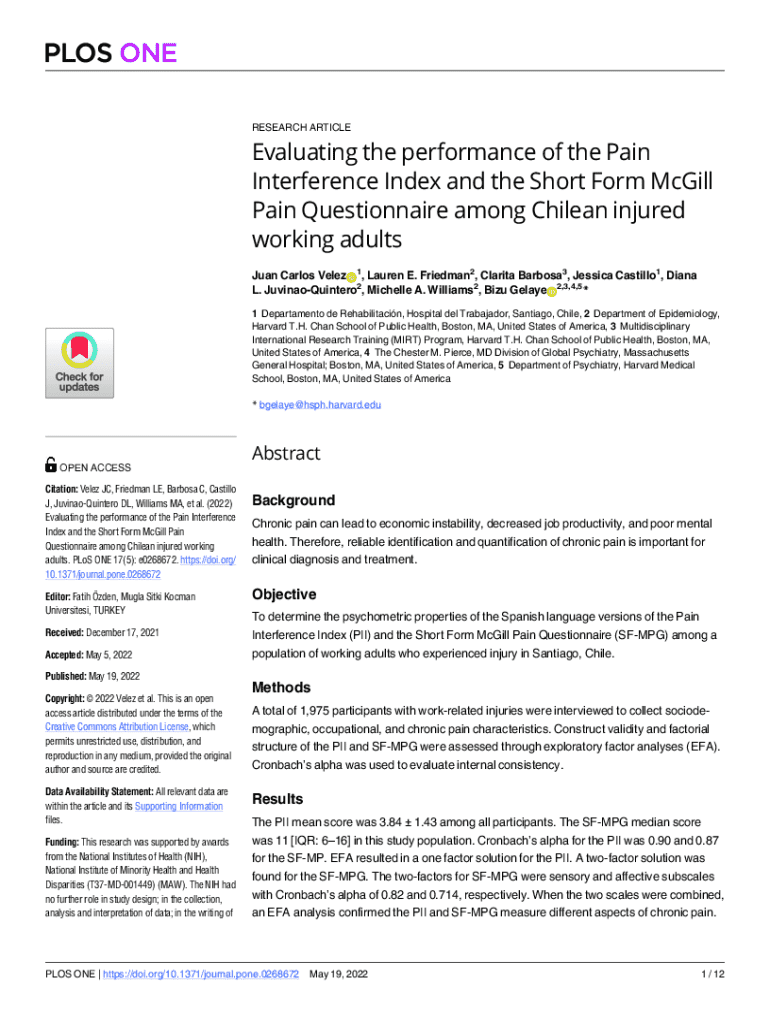 Fillable Online Evaluating the performance of the Pain Interference ...