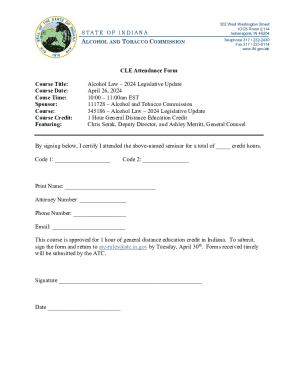 Fillable Online CLE Attendance Form Course Title: Alcohol Law2024 ...