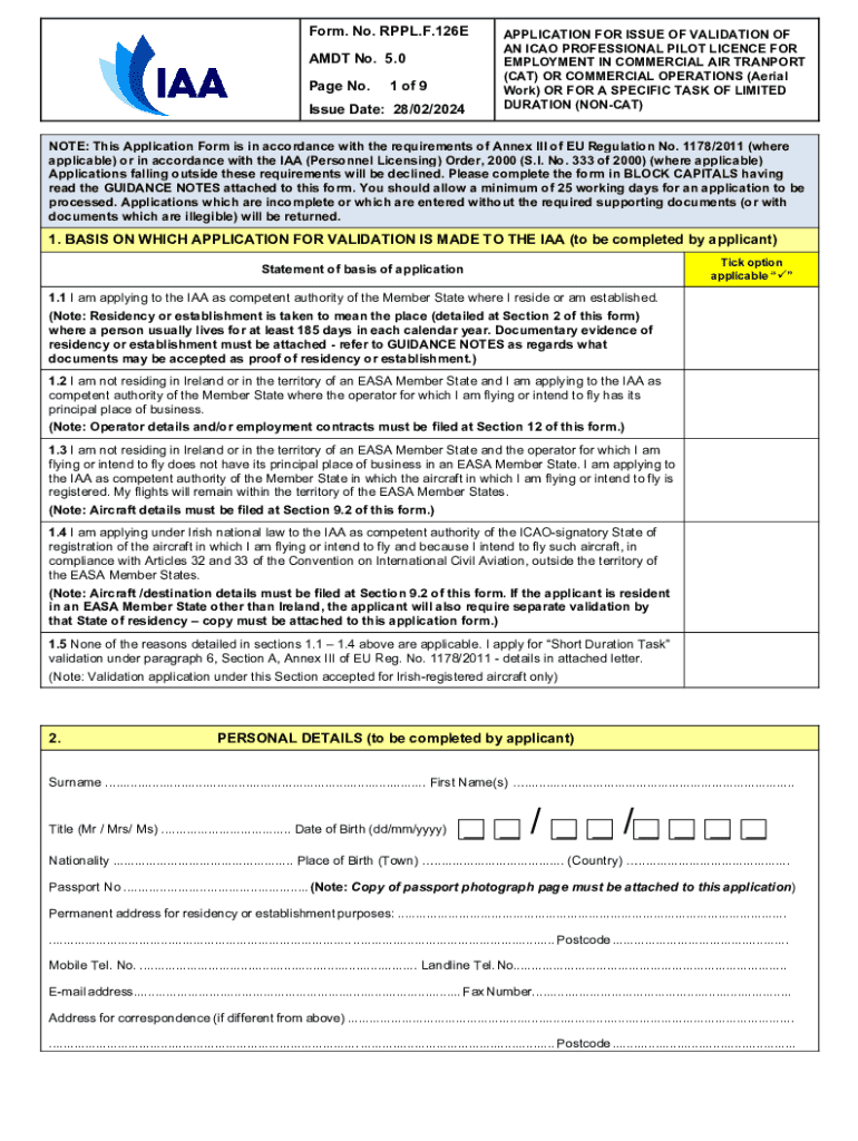 Fillable Online Application for Validation of non EASA professional ...