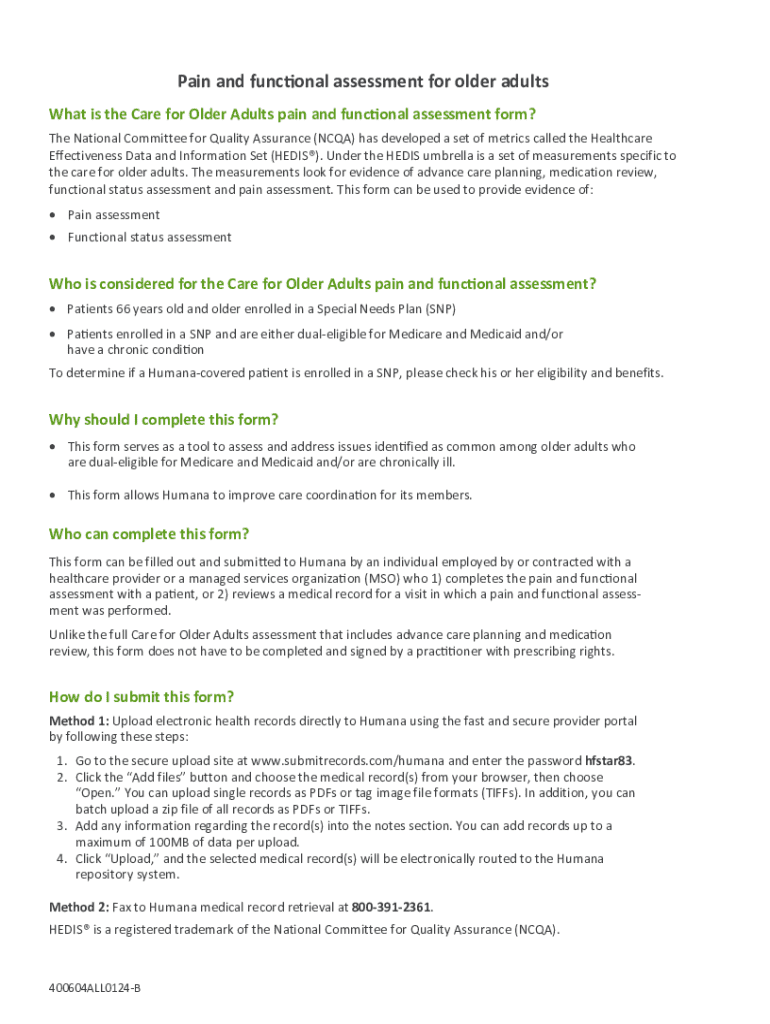 Fillable Online Care for Older Adults (COA): Pain Assessment Indicator ...