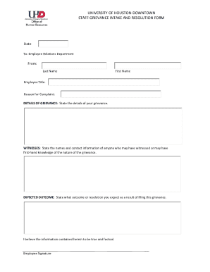 Fillable Online Staff Grievance Intake and Resolution Form Fax Email ...