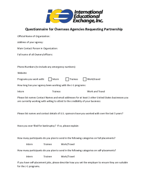 Fillable Online Questionnaire for Overseas Agencies Requesting ... Fax ...