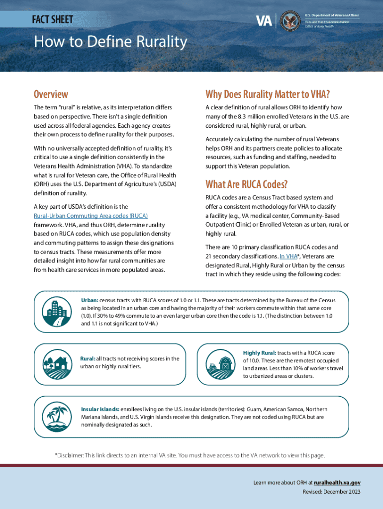 Fillable Online How to Define Rurality Fact Sheet. Learn how the VHA ...
