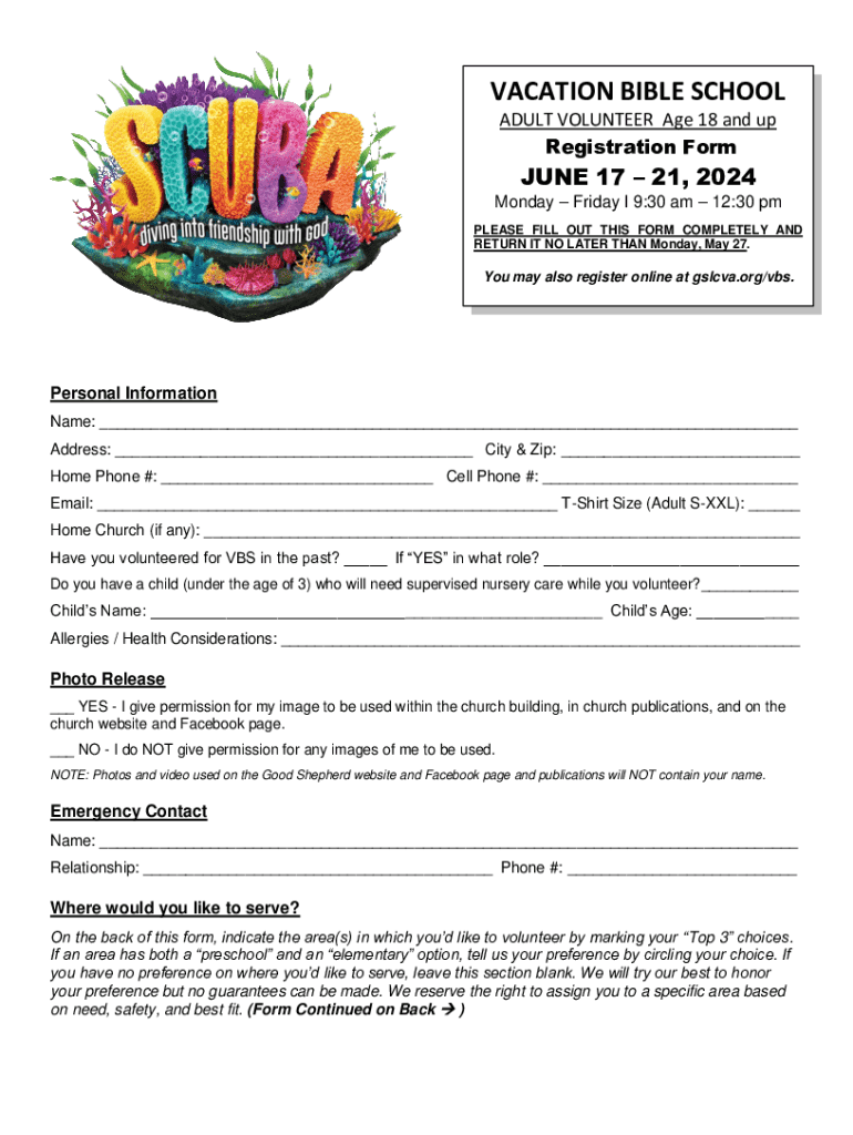 Fillable Online VBS Volunteer Registration is Live Fax Email Print - pdfFiller
