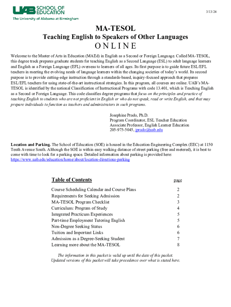 Fillable Online Master of Arts in Education (MAEd): English as a Second ...