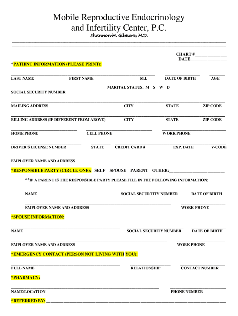 Fillable Online About Mobile Reproductive Endocrinology and Infertility, P.C. Fax Email Print ...
